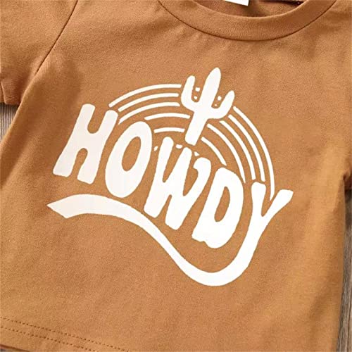 vchoohce Baby Boy Summer Clothes Short Sleeve Letter Print T-shirt Top Shorts Set 6 12 18 24 Months Infant Boy Outfit (Cactus Howdy-Brown,0-6 Months)