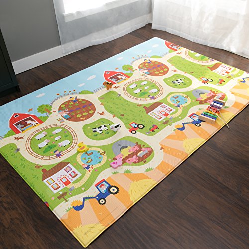 Baby Care Play Mat - Playful Collection (Busy Farm, Medium) - Play Mat for Infants – Non-Toxic Baby Rug – Cushioned Baby Mat Waterproof Playmat – Reversible Double-Sided Kindergarten Mat