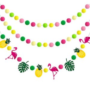 kerien 3 pieces hawaii summer hanging pompom ball garland tropical flamingo pineapple party banner set aloha banner flamingo flower garland banner for hawaiian