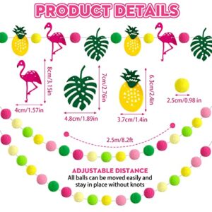 Kerien 3 Pieces Hawaii Summer Hanging Pompom Ball Garland Tropical Flamingo Pineapple Party Banner Set Aloha Banner Flamingo Flower Garland Banner for Hawaiian