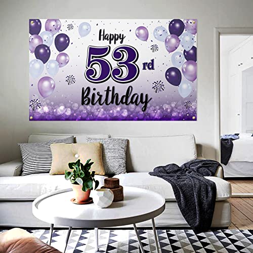 LASKYER Happy 53rd Birthday Purple Large Banner - Cheers to 53 Years Old Birthday Home Wall Photoprop Backdrop,53rd Birthday Party Decorations.