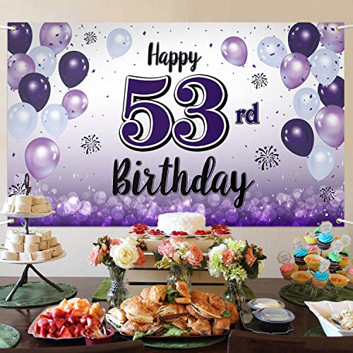 LASKYER Happy 53rd Birthday Purple Large Banner - Cheers to 53 Years Old Birthday Home Wall Photoprop Backdrop,53rd Birthday Party Decorations.