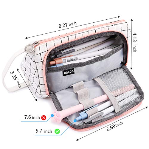 Pencil Case, Yloves Big Capacity Pen Pencil Bag Pouch Box Organizer Holder with 2 PCS Index Tabs for School Office (White Plaid)