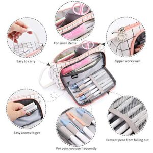 Pencil Case, Yloves Big Capacity Pen Pencil Bag Pouch Box Organizer Holder with 2 PCS Index Tabs for School Office (White Plaid)