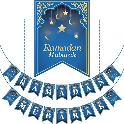 No DIY Required Muslim Ramadan Party Supplies Decorations, Blue Eid Celebration Decoration for Muslim (Ramadan Mubarak)