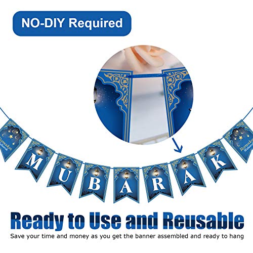 No DIY Required Muslim Ramadan Party Supplies Decorations, Blue Eid Celebration Decoration for Muslim (Ramadan Mubarak)