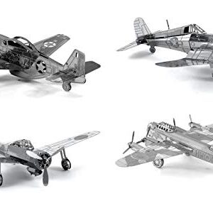 Set of 4 Metal Earth 3D Laser Cut Plane Models: Avro Lancaster Bomber, Mitsubishi Zero, F4U Corsair, P-51 Mustang