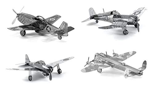 Set of 4 Metal Earth 3D Laser Cut Plane Models: Avro Lancaster Bomber, Mitsubishi Zero, F4U Corsair, P-51 Mustang