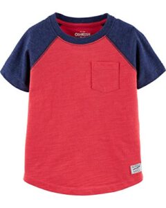 osh kosh boys’ toddler short sleeve raglan shirt, red/blue, 4t