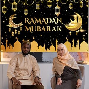 JKQ Ramadan Mubarak Backdrop Banner 71 x 43 Inch Muslim Ramadan Background Banner Lantern Moon Castle Islamic Eid Mubarak Festival Party Decorations Ramadan Kareem Indoor Outdoor Photo Booth Props