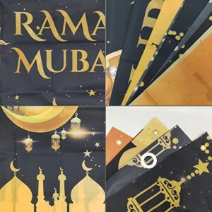 JKQ Ramadan Mubarak Backdrop Banner 71 x 43 Inch Muslim Ramadan Background Banner Lantern Moon Castle Islamic Eid Mubarak Festival Party Decorations Ramadan Kareem Indoor Outdoor Photo Booth Props