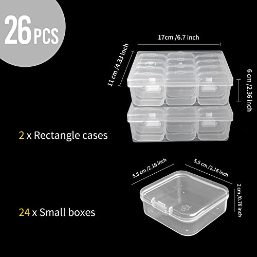 24 Pcs Small Bead Organizer, Dveda Clear Bead Storage Containers Plastic Storage Case with 2Pcs Rectangle Clear Craft Supply Cases for Small Beads Seed Storage