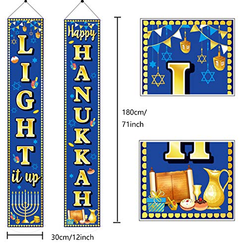 Happy Hanukkah Banner Hanukkah & Chanukah Decorations Porch Hanging Blue Welcome Sign for Home Holiday Party Outdoor Decor