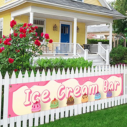 Ice Cream Bar Large Banner Sign Backdrop,Ice Cream Theme Party Decorations Supplies For Children Kids Boys And Girls,Pink Ice Cream Theme Baby Shower Large Banner 9.8x1.6ft