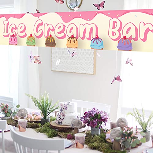 Ice Cream Bar Large Banner Sign Backdrop,Ice Cream Theme Party Decorations Supplies For Children Kids Boys And Girls,Pink Ice Cream Theme Baby Shower Large Banner 9.8x1.6ft