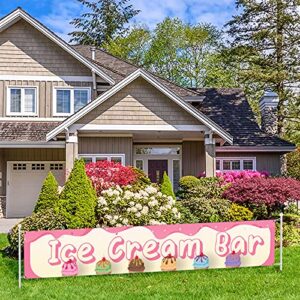 Ice Cream Bar Large Banner Sign Backdrop,Ice Cream Theme Party Decorations Supplies For Children Kids Boys And Girls,Pink Ice Cream Theme Baby Shower Large Banner 9.8x1.6ft