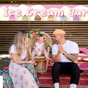 Ice Cream Bar Large Banner Sign Backdrop,Ice Cream Theme Party Decorations Supplies For Children Kids Boys And Girls,Pink Ice Cream Theme Baby Shower Large Banner 9.8x1.6ft