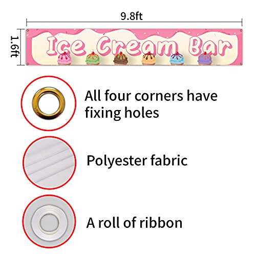 Ice Cream Bar Large Banner Sign Backdrop,Ice Cream Theme Party Decorations Supplies For Children Kids Boys And Girls,Pink Ice Cream Theme Baby Shower Large Banner 9.8x1.6ft