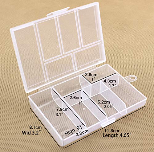 X-AT 4 Pack Mini Clear Plastic Jewelry Box,6 Grid Small Craft Storage bead organizer with Hanging Design