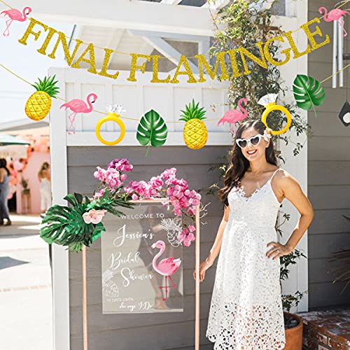 Bachelorette Party Decorations Final Flamingle Banner Pineapple Flamingo Ring Garland for Women's Hawaii Tropical Backdrop Summer Party Supplies