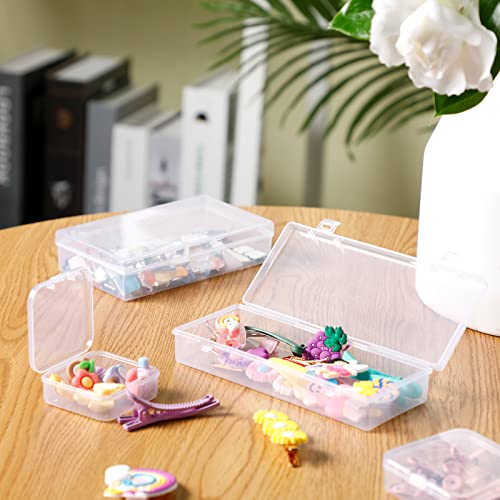 60 Pcs Mixed Sizes Small Plastic Clear Rectangular Box Mini Bead Storage Containers for Beads Empty Small Containers with Hinged Lids with 5 Sheets Label Stickers for Beads Crafts Small Items Jewelry