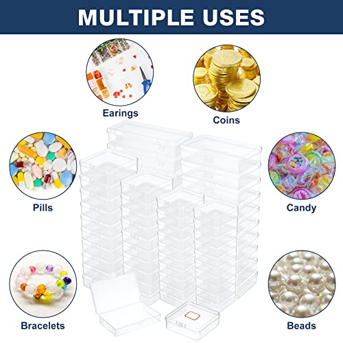 60 Pcs Mixed Sizes Small Plastic Clear Rectangular Box Mini Bead Storage Containers for Beads Empty Small Containers with Hinged Lids with 5 Sheets Label Stickers for Beads Crafts Small Items Jewelry