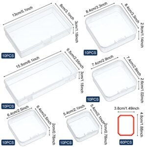 60 Pcs Mixed Sizes Small Plastic Clear Rectangular Box Mini Bead Storage Containers for Beads Empty Small Containers with Hinged Lids with 5 Sheets Label Stickers for Beads Crafts Small Items Jewelry