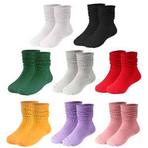 elfcool 8 pairs little kids slouch socks colorful dress crew socks cotton long school uniform stockings for boys girls(8pack color b, 6-8 years)