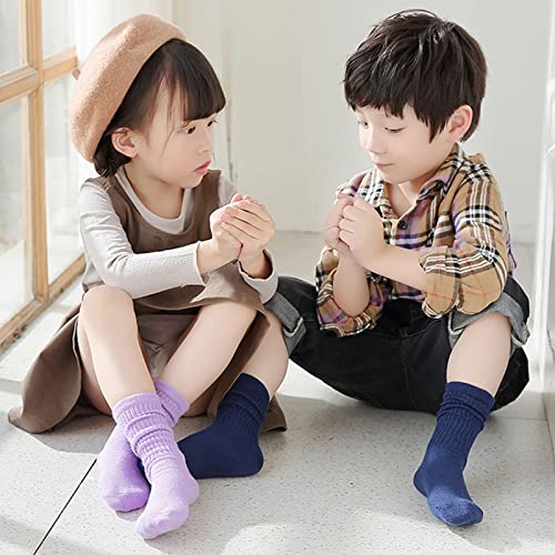 Elfcool 8 Pairs Little Kids Slouch Socks Colorful Dress Crew Socks Cotton Long School Uniform Stockings for Boys Girls(8pack color B, 6-8 Years)