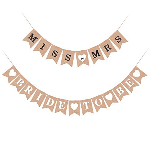 ANYI16 Bride to Be Banner & Miss to Mrs Banner ,2 Pieces Burlap Banner Bridal Shower Banner Rustic Bunting Garland for Party Decorations Supplie