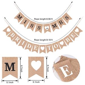 ANYI16 Bride to Be Banner & Miss to Mrs Banner ,2 Pieces Burlap Banner Bridal Shower Banner Rustic Bunting Garland for Party Decorations Supplie