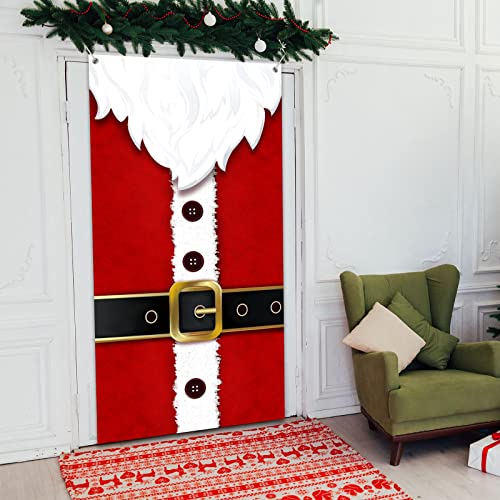 Christmas Door Cover Santa Claus Door Cover Cloth Santa Suit Xmas Door Banner Backdrop Winter Holiday Door Cover for Christmas Eve New Year Home Party Decoration Supplies, 71 x 35 Inch