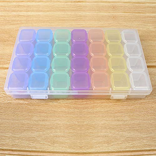 1 Pack 28 Grids Diamond Painting Box Plastic Jewelry Organizer Storage Container Diamond Embroidery Storage Boxes Nail Art Tools Storage Case for DIY Rhinestone Beads or Nail Art Small Findings