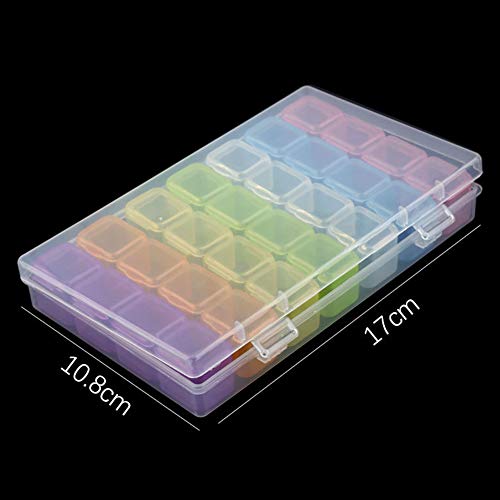 1 Pack 28 Grids Diamond Painting Box Plastic Jewelry Organizer Storage Container Diamond Embroidery Storage Boxes Nail Art Tools Storage Case for DIY Rhinestone Beads or Nail Art Small Findings