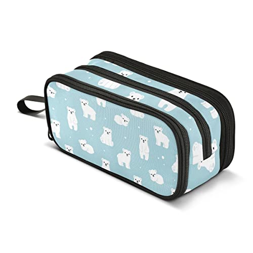 susiyo Large Pencil Case Polar Bear Pencil Pouch Big Capacity Pencil Bag 3 Compartments Marker Pen Stationery Bag Pencil Cases for Girls Boys Students