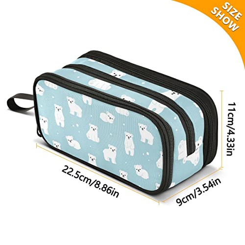 susiyo Large Pencil Case Polar Bear Pencil Pouch Big Capacity Pencil Bag 3 Compartments Marker Pen Stationery Bag Pencil Cases for Girls Boys Students