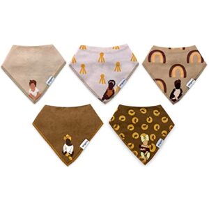 afrigora brown baby bandana bibs for girls 5-pack 100% organic cotton drooling teething newborn 0-6 months infant 6-18 months toddler 18-36 month