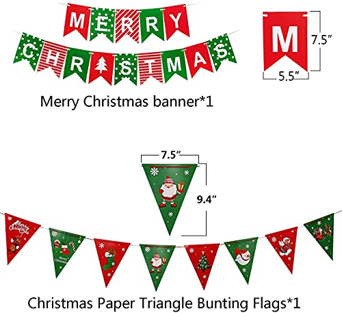 Christmas Party Decorations Banner Indoor and Outdoor Handmade Paper Fan, Honeycomb Trees Honeycomb hat,Christmas Banner Bunting,Swirls Garland Foil Hanging for Christmas Birthday Wedding Baby Shower