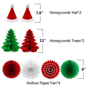 Christmas Party Decorations Banner Indoor and Outdoor Handmade Paper Fan, Honeycomb Trees Honeycomb hat,Christmas Banner Bunting,Swirls Garland Foil Hanging for Christmas Birthday Wedding Baby Shower