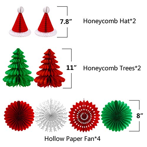 Christmas Party Decorations Banner Indoor and Outdoor Handmade Paper Fan, Honeycomb Trees Honeycomb hat,Christmas Banner Bunting,Swirls Garland Foil Hanging for Christmas Birthday Wedding Baby Shower