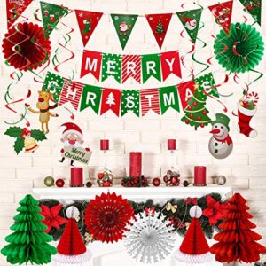 Christmas Party Decorations Banner Indoor and Outdoor Handmade Paper Fan, Honeycomb Trees Honeycomb hat,Christmas Banner Bunting,Swirls Garland Foil Hanging for Christmas Birthday Wedding Baby Shower