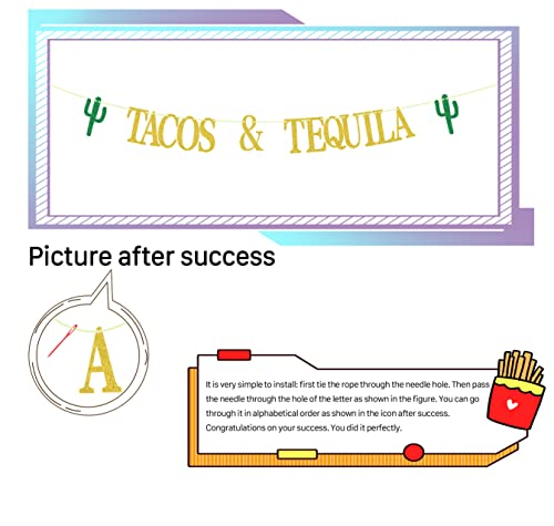 Tacos & Tequila Banner, Gold Taco Banner for Mexician Taco Party/Taco Tuesdays/Tacos and Tequila Party/for Mexican Fiesta Fiesta/Birthday Decorations Gold Glitter