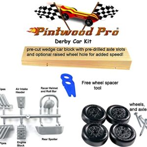 Pintwood Pro Basic Derby Car Kit with Official Wheels, Official axles and pre-Cut pre-drilled Wedge Block