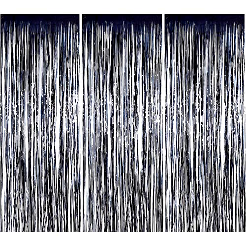 Sumind 3 Pack Foil Curtain Metallic Tinsel Curtains, Foil Fringe Shimmer Curtain Door Window Decoration for Birthday Wedding Party (Black)