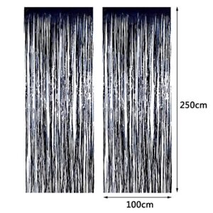 Sumind 3 Pack Foil Curtain Metallic Tinsel Curtains, Foil Fringe Shimmer Curtain Door Window Decoration for Birthday Wedding Party (Black)