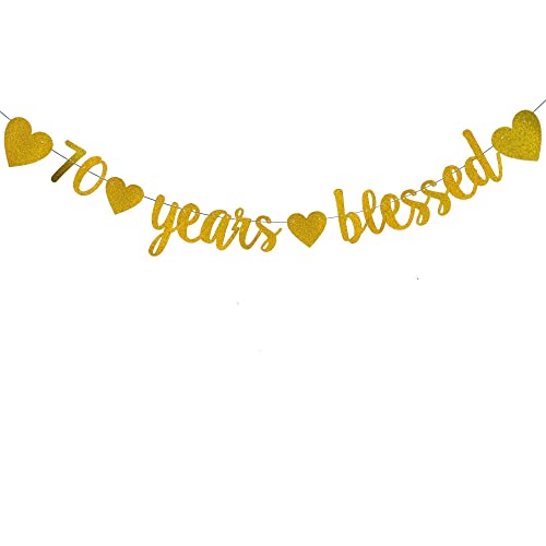 WEIANDBO 70 Years Blessed Gold Glitter Banner,Pre-Strung,70th Birthday / Wedding Anniversary Party Decorations Bunting Sign Backdrops,70 Years Blessed