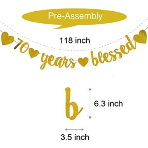 WEIANDBO 70 Years Blessed Gold Glitter Banner,Pre-Strung,70th Birthday / Wedding Anniversary Party Decorations Bunting Sign Backdrops,70 Years Blessed