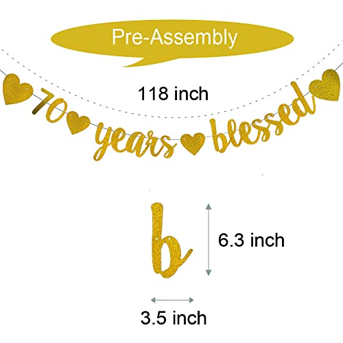 WEIANDBO 70 Years Blessed Gold Glitter Banner,Pre-Strung,70th Birthday / Wedding Anniversary Party Decorations Bunting Sign Backdrops,70 Years Blessed