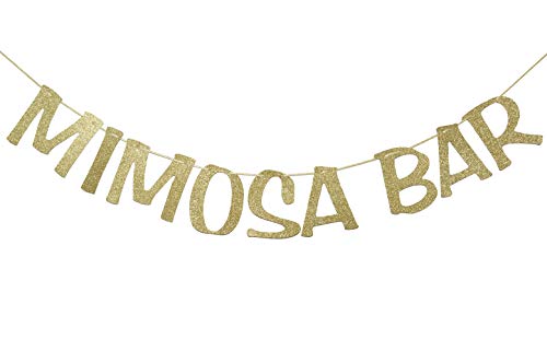 Mimosa Bar Sign Banner Gold Glitter Decorations for Bridal Shower Champagne Brunch Baby Shower Wedding Engagement Birthday Party Graduation Fiesta