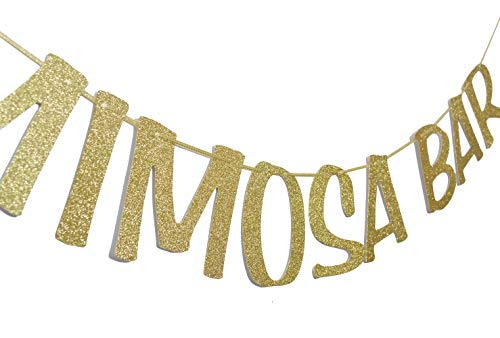 Mimosa Bar Sign Banner Gold Glitter Decorations for Bridal Shower Champagne Brunch Baby Shower Wedding Engagement Birthday Party Graduation Fiesta